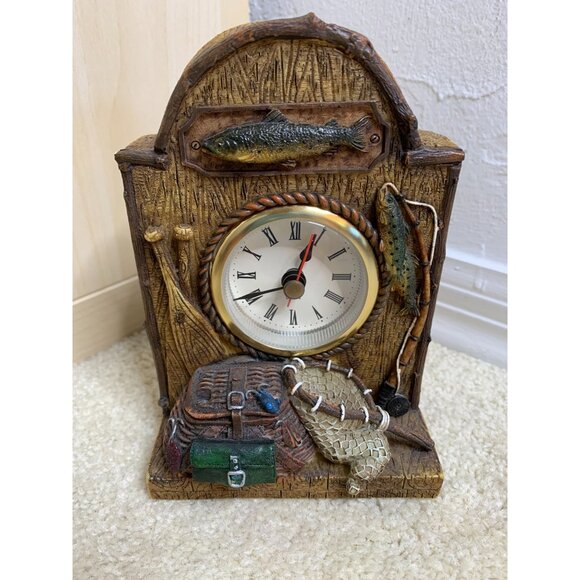 Accents | Fishing Trout Clock Fisherman Desk Mantel Shelf Battery ...